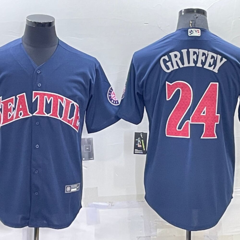 24 Ken Griffey Navy Blue Stars Stripes Jersey - Gem